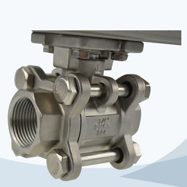 Stainless Steel Sanitary Grade Pneumatic Threaded 3 Piece Ball Valve ...